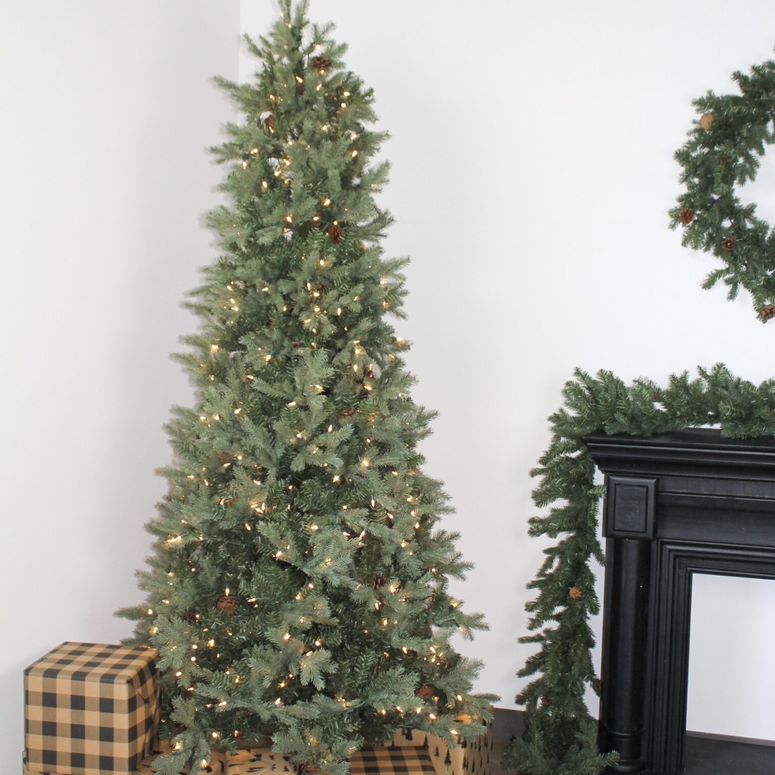 Grandview Slim Pine Christmas Tree (w/Pine Cones) - Silk Plant Warehouse