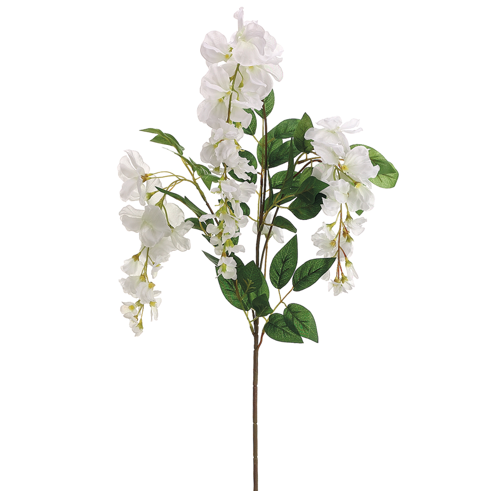 Wisteria Flower Stem, White, 38in - Silk Plant Warehouse